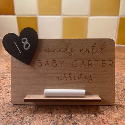 Personalised Baby Arrival Countdown Plaque Engraved Chalk Plaque ...