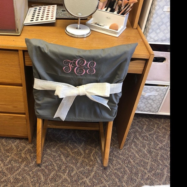 Gray Monogram Dorm Chair Back Cover / Personalized Chair Cover / Office ...