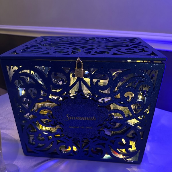 Navy Wedding Card Box With Slot Lock Wedding Money Box Rustic Card Box ...