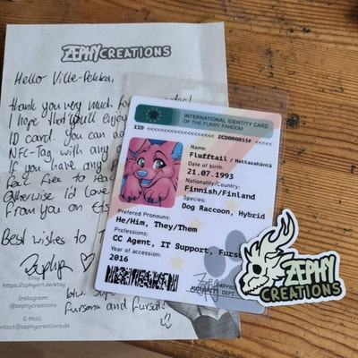 Personalized Furry Fandom ID Card Laminated, With Optional NFC Tag and ...