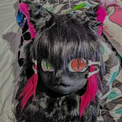 Custom Furry Mask With Black Hair for Girl,kig Fursona Head , Kig ...
