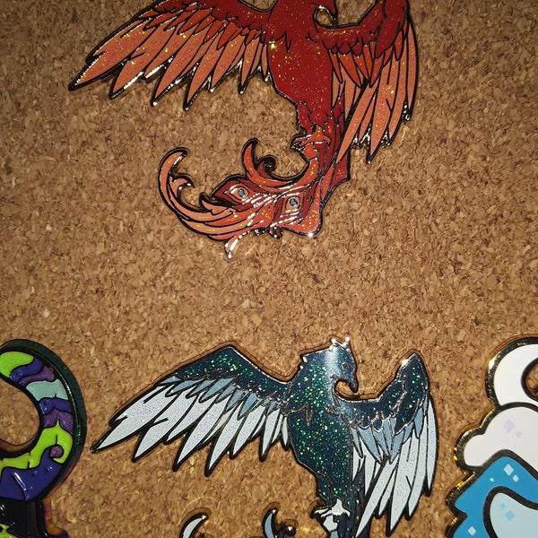 Original Phoenix Fire and Ice Hardenamel Pins Gold Plated With Glitter ...