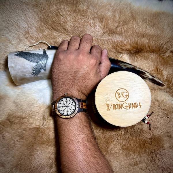 Engraved Thor's Hammer Mjolnir Wooden Watch, Personalized Viking Watch ...