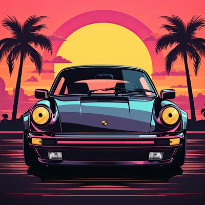 80s Retro Porsche 911 at Sunset High-quality Digital Download Vintage ...