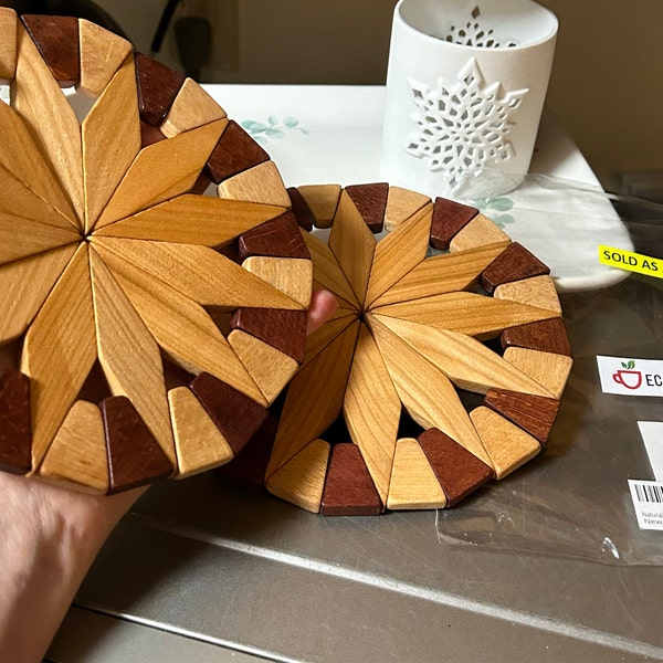 Festive Design Handmade Hot Plate Trivet Pot Holder Set of 2. Wood ...