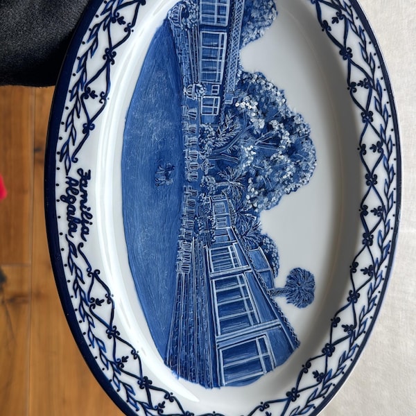 Custom House Portrait Platter, Hand Painted Porcelain Plate, House ...