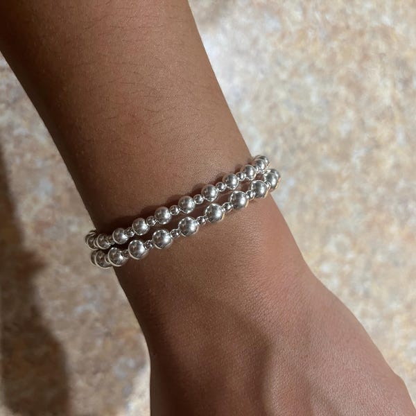 925 Sterling Silver Stretch Bracelet, Bracelet, Stacked Bracelets - Etsy