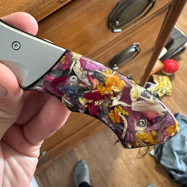 Resin Flower Knife. Memorial Jewelry, Memorial Knife. Engraved Knife ...