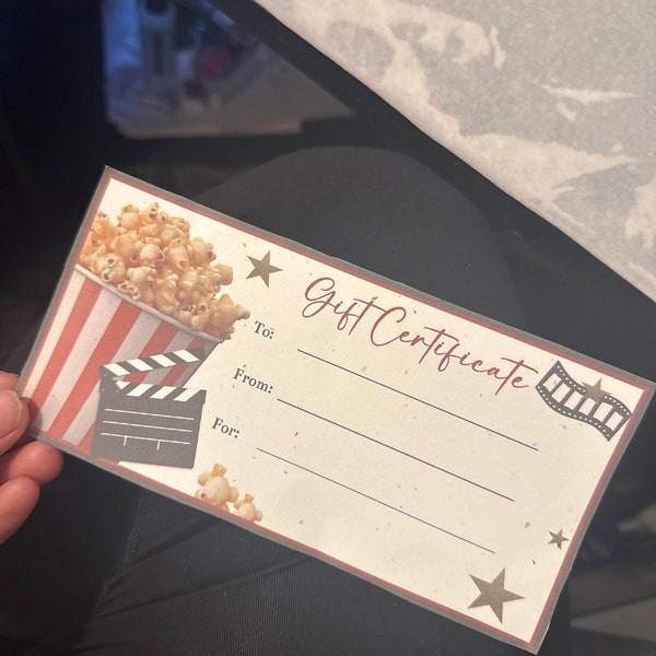 Printable Movie and Popcorn Gift Certificate Voucher Template Editable ...