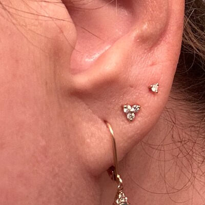 14k Gold Diamond Studs / 3 Prong Mini Diamond Studs / 14k Tiny Diamond ...