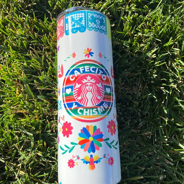 Cafecito Y Chisme Red Flowers, Black and White Backgrounds, Wrap, 11oz ...