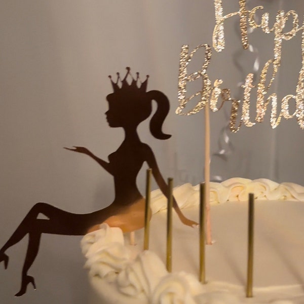 Sitting Lady Girl Silhouette Cake Topper With Crown and Dress Svg. Lady ...