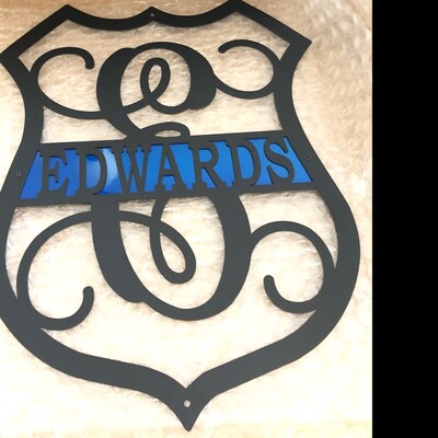 Police Officer Badge Monogrammed Sign Thin Blue Line Metal Wall Art ...