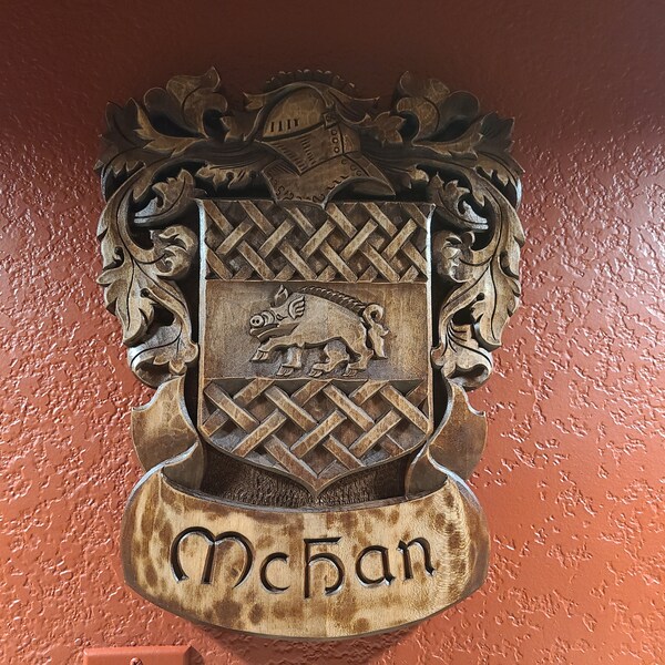 Custom Family Shield Wooden Crest Coat of Arms Personalized Heraldic ...