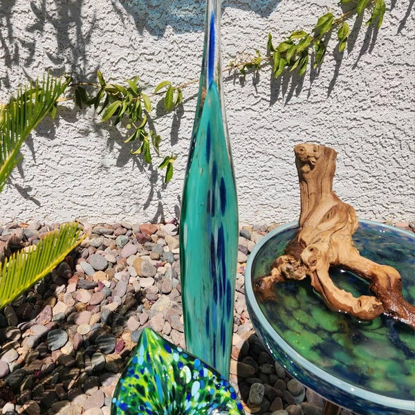 Blown Glass Birdbath, Unique Bird Bath, Glass Bowl, Garden Art, Father ...