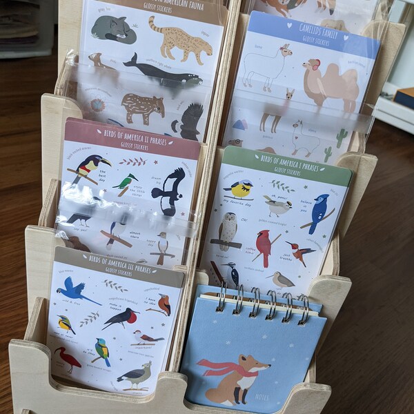 8 Pocket 4" Width, Sticker Display Rack With U Cuts, Wooden Countertop ...