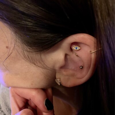 Cz Pave Evil Eye Daith Earring Threadless Pushback Mini - Etsy