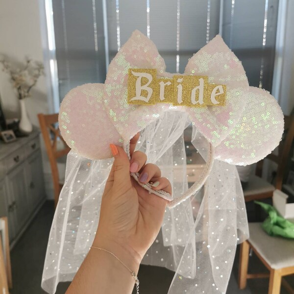 Design Your Own Bridal Minnie Veil - Sequin Minnie Mouse Bridal Ears ...