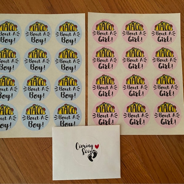 Taco Gender Reveal Taco Bout A Baby Party Stickers (24 Pack) 2.5 ...