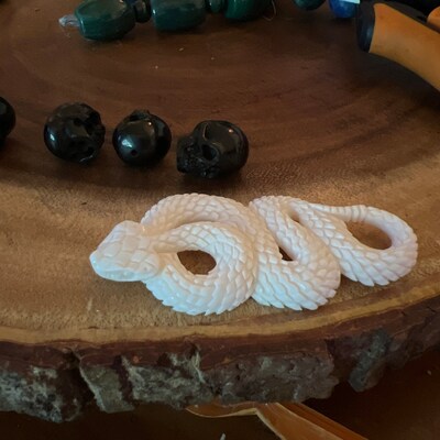 Hand Carved Rattle Snake, Bone Carving, Jewelry Making Supplies B6142 ...