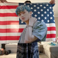 Ateez Mingi Cute Pose Flag Banner, Mingi American Tapestry, Mingi Merch ...