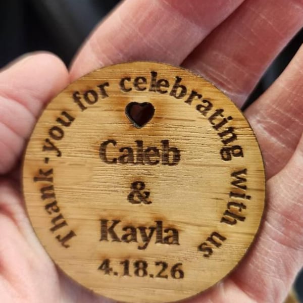 Personalised Oak Thank You Tokens Wedding Favours Circles party ...