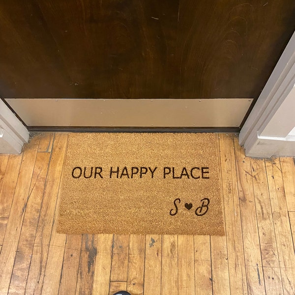 OUR HAPPY PLACE - Custom Doormat - Personalized Doormat - Wedding Gift ...