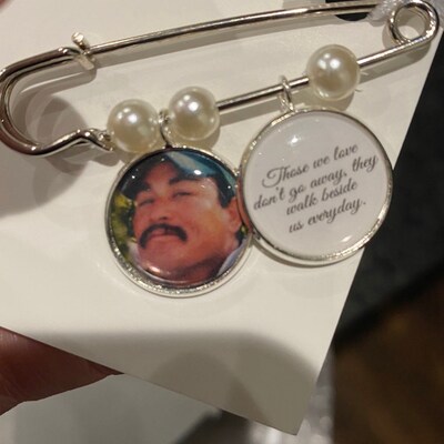 Groom Memory Pin, Boutonniere Charm, Bridal Bouquet Charm, Custom Photo ...