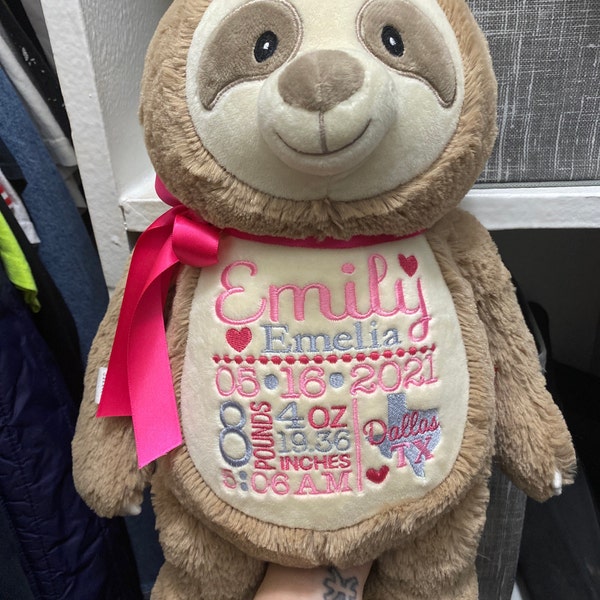 Personalized Stuffed Sloth, Personalized Baby Gift,birth Announcement ...