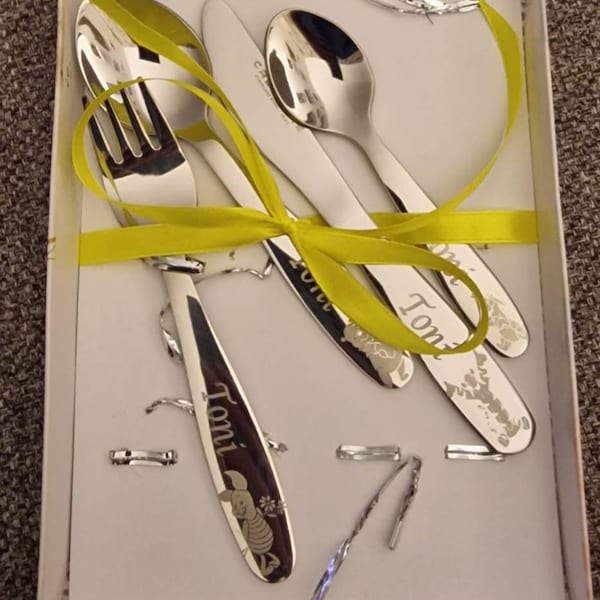 Gold Colored Kids Cutlery ~ Personalized Tableware Set for Children ...