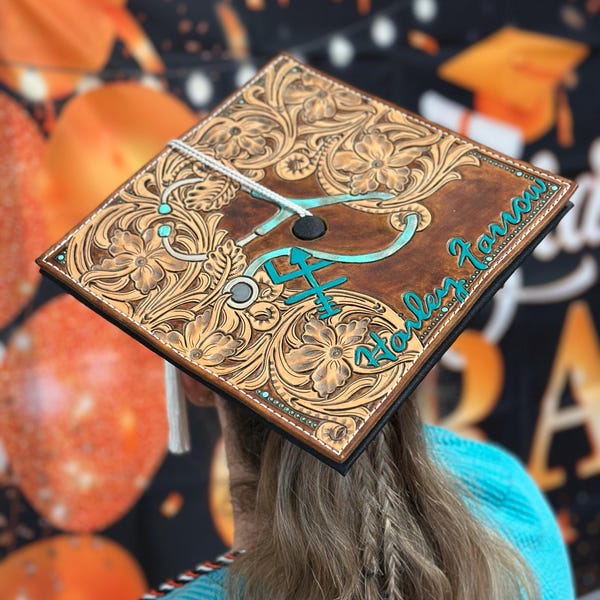 Tooled Leather Graduation Cap - Etsy