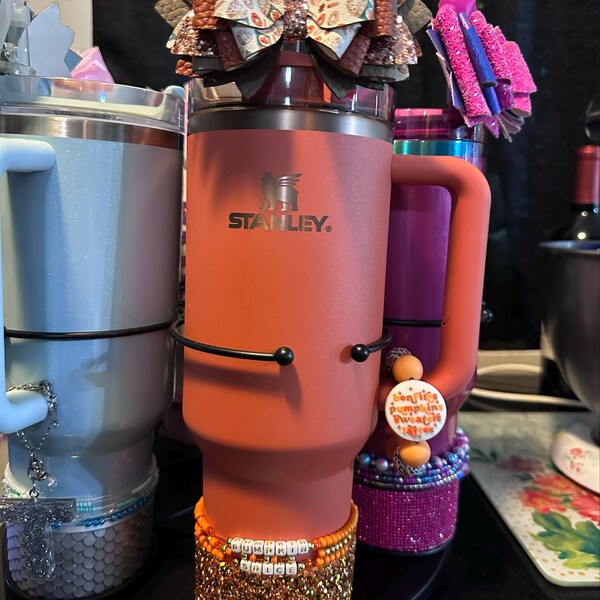 Stanley Tumbler Bow Iridescent Pink Light Pink Glitter Straw Topper ...