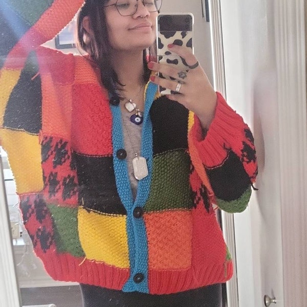 Cardigan Sweater Oversized Patchwork Sweater - Etsy