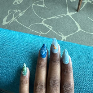 Stunning Acubi-style Nails Deep Blue Ombre Press on Nails Sparkling ...