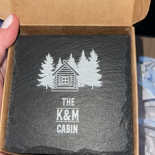 Cabin Slate Coasters Set of 4, Family Cabin Slate Coasters ...