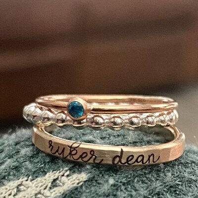 Cursive Name Ring Set Name and Birthstone Rings Gold Name Rings ...