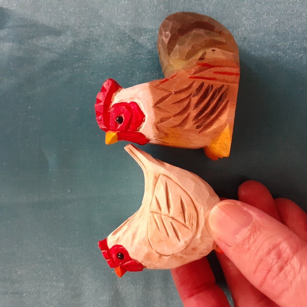 Handmade Chicken Hen Wood Figurine: Miniature Carved Farm Decor - Etsy