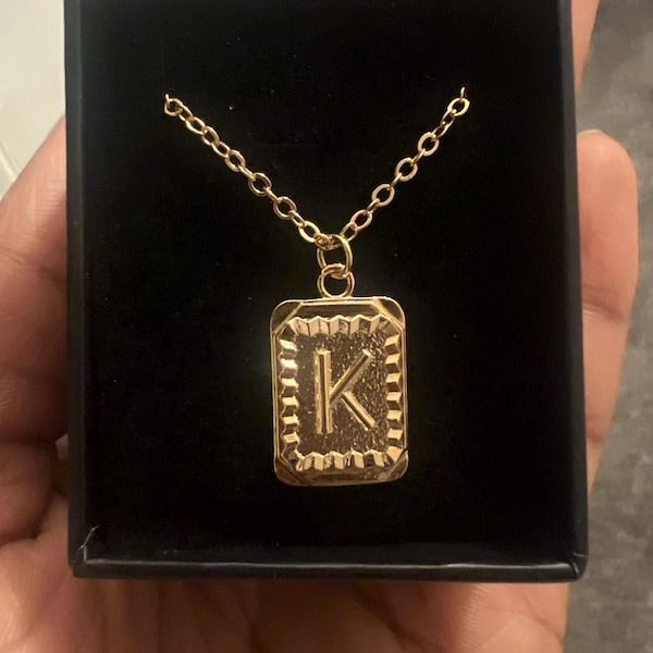 Personalized Rectangle Initial Pendant Necklace, Custom Letter Necklace ...