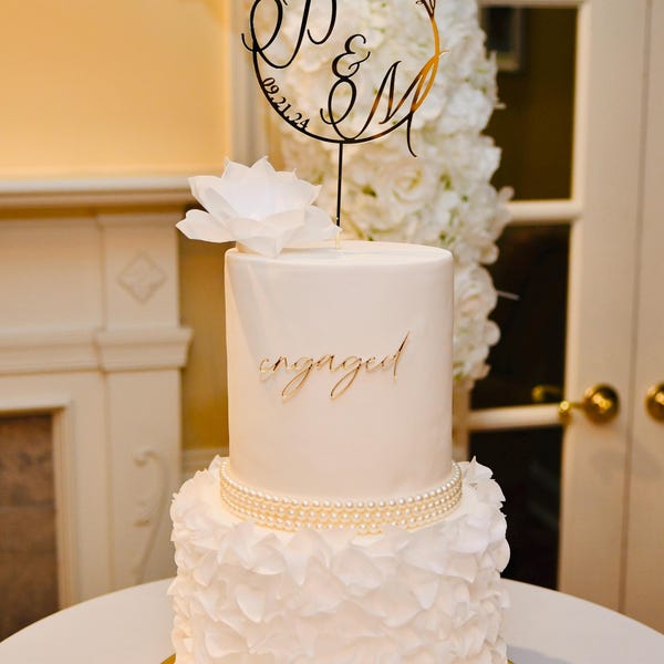 Engaged Flat Lay Cake Topper, Custom Engagement Charm - Etsy