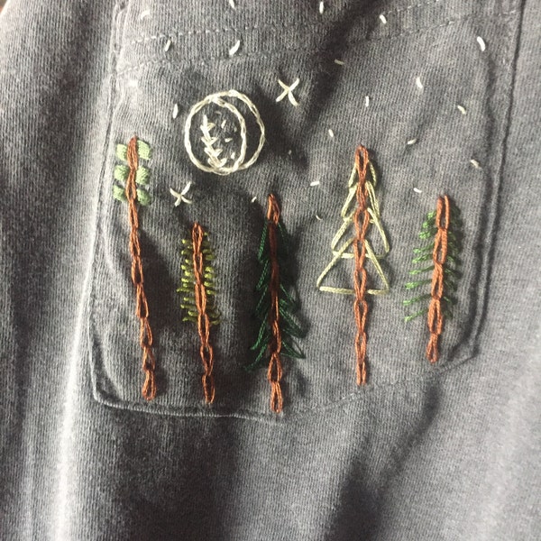 Spruce Trees Hand-embroidered Pocket Tee Shirt Unisex Short Sleeve - Etsy