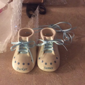 1 Personalized Antique White Ceramic Baby Shoe Bootie Keepsake Newborn ...