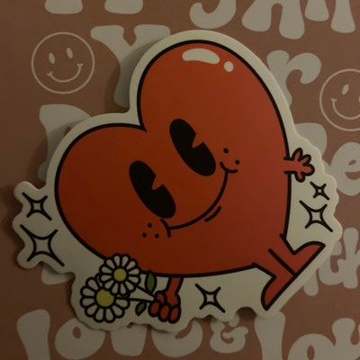 Red Retro Heart Sticker, Cute Stickers, Retro Character Waterproof ...