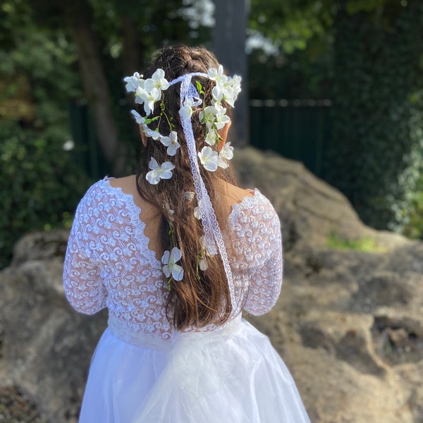 Delicate White Cascade Flower Crown, Wedding Flower Crown, Cascading ...