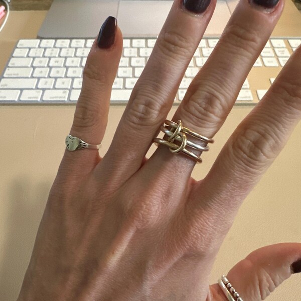 14KGF Heavy Fit Triple Silver and Yellow Gold Filled Ring, Maximum Connect Ring R7 - Etsy