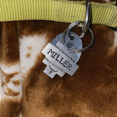 Custom Western Pet ID Tag Barbed Wire & Longhorn Name Tag Cowdog Name ...
