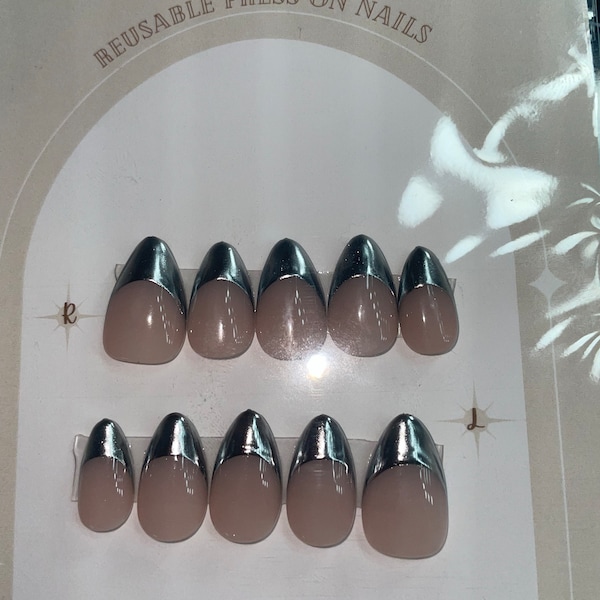 MILA | Black Chrome Frenchie Press on Nails | Silver Chrome Nails ...