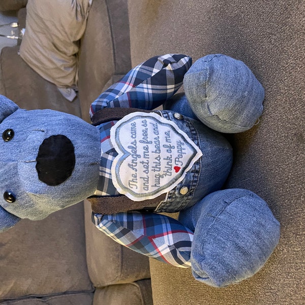 MEMORY BEAR 4x4 PATCH, Memory Shirt Pillow, Sew-iron On, Heart Shaped Patch, Memory Patch, in ...