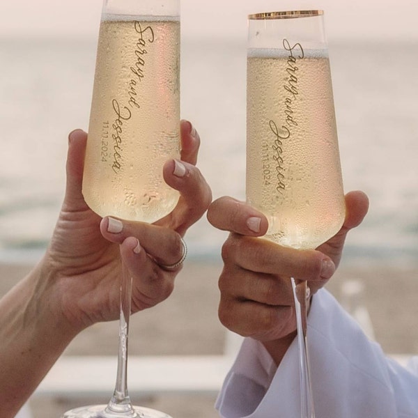 Engaged Modern Toasting Flutes, Etched Custom Flutes, Couples Gift ...