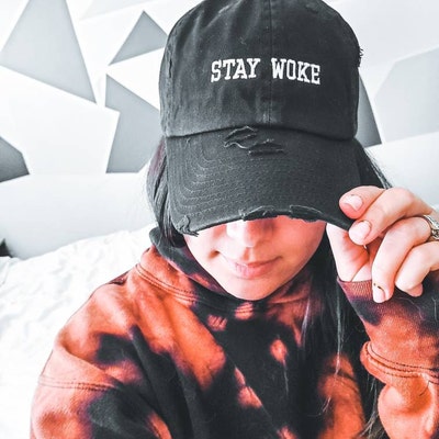 Stay Woke Vintage Baseball Cap Embroidered Cotton Adjustable Distressed ...