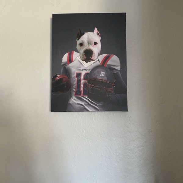 Custom Pet Portrait Football New England Patriots Canvas Funny Pet ...